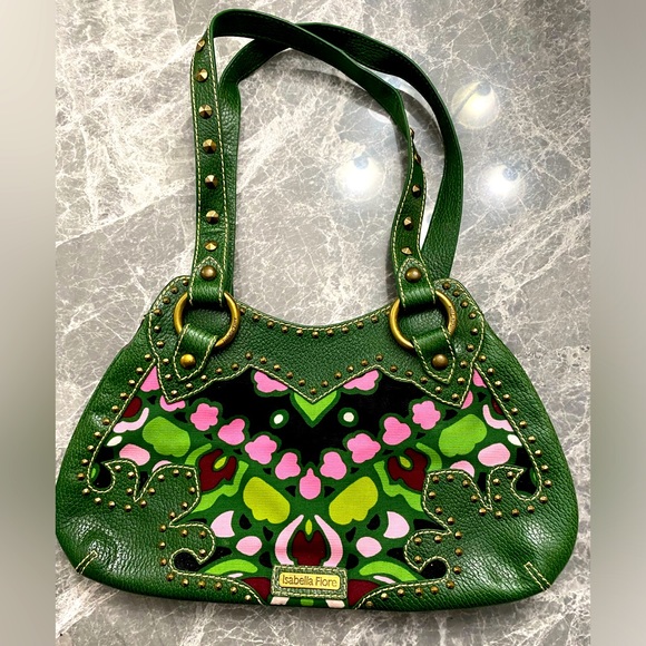 Isabella Fiore | Bags | Isabella Fiore Handbag Green Leather Studded ...